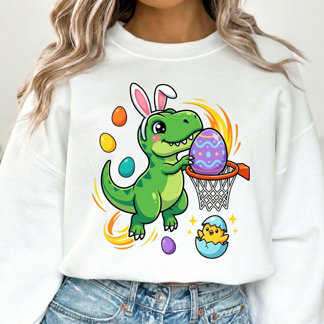 Easter Dinosaur Basketball PNG, Bunny T-rex Dunking Egg Chick, Cute ...