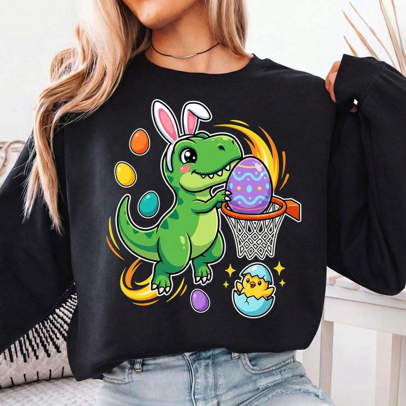 Easter Dinosaur Basketball PNG, Bunny T-rex Dunking Egg Chick, Cute ...
