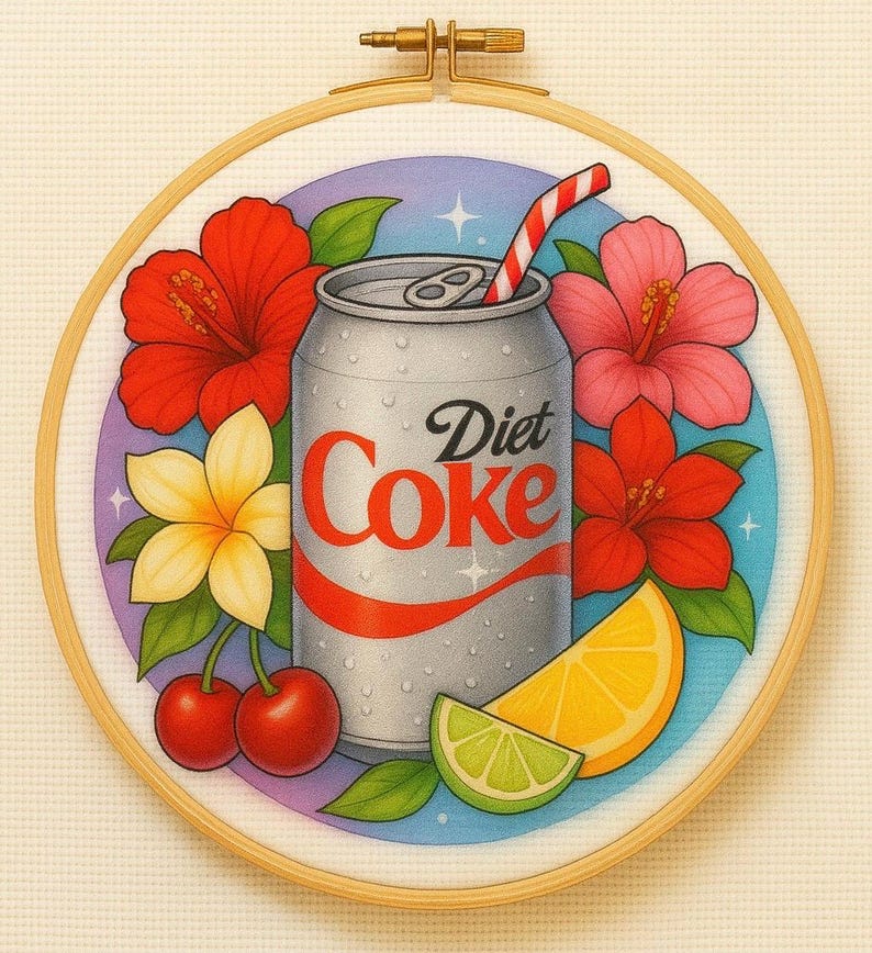Diet Coke Cross Stitch Pattern PDF – Retro Can, Tropical Flowers ...