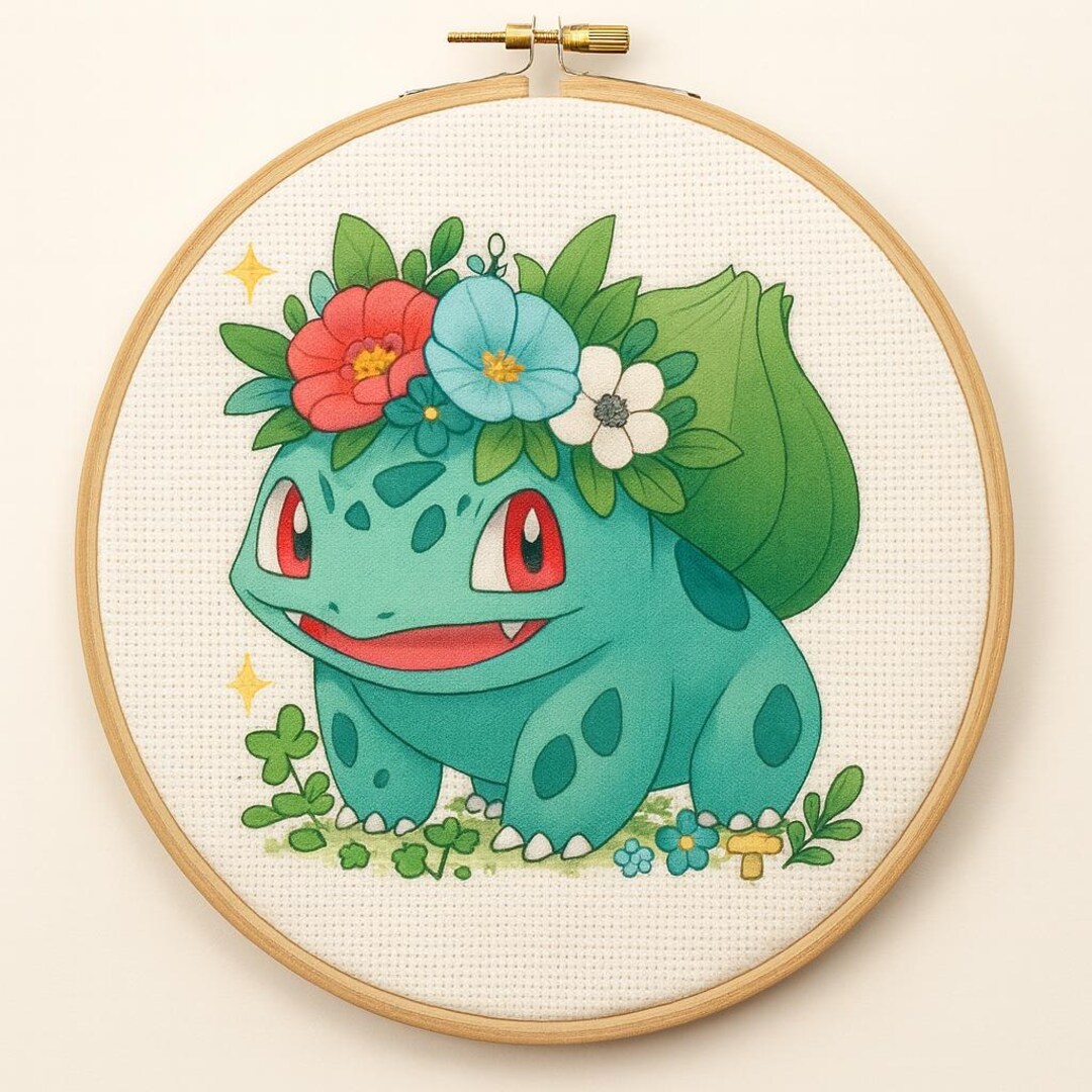 Bulbasaur Pokémon Cross Stitch Pattern PDF – Floral Kawaii Embroidery ...