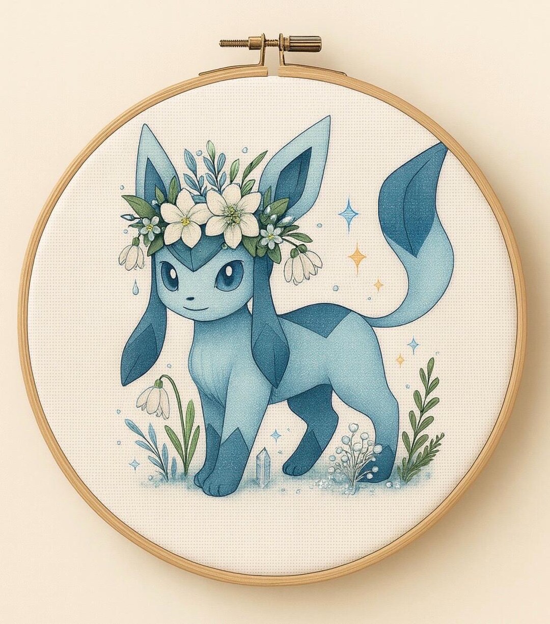 Glaceon Eevee Cross Stitch Pattern PDF – Kawaii Eeveelution Embroidery ...