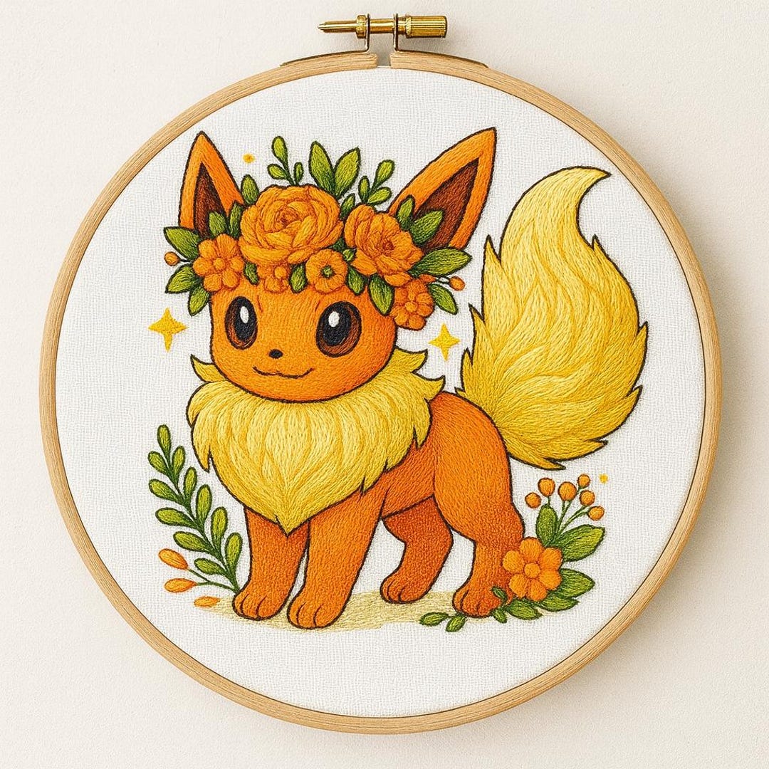 Flareon Eevee Cross Stitch Pattern PDF – Kawaii Eeveelution Embroidery ...