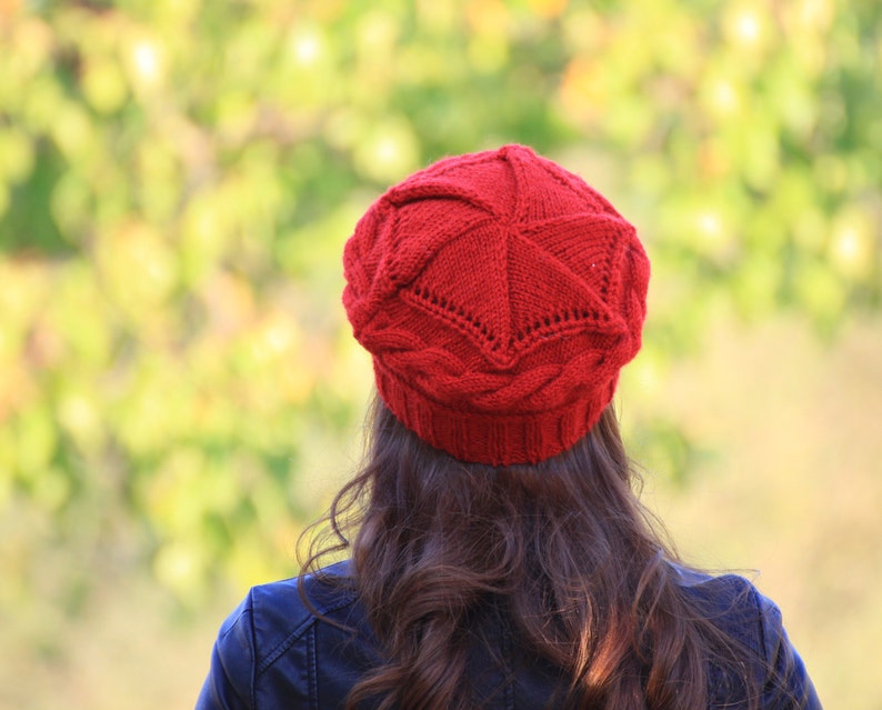 Winter Red Knit Hat for Women, French Style Knit Beret Hat, Cozy Hand ...