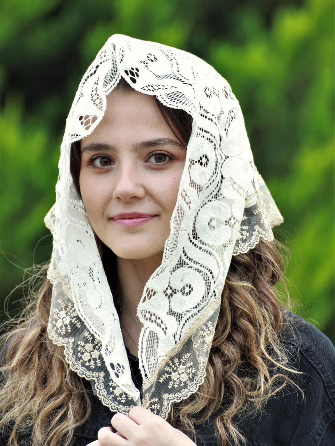Cream Prayer Veil, Lace Mantilla Veil, Head Covering Christian ...