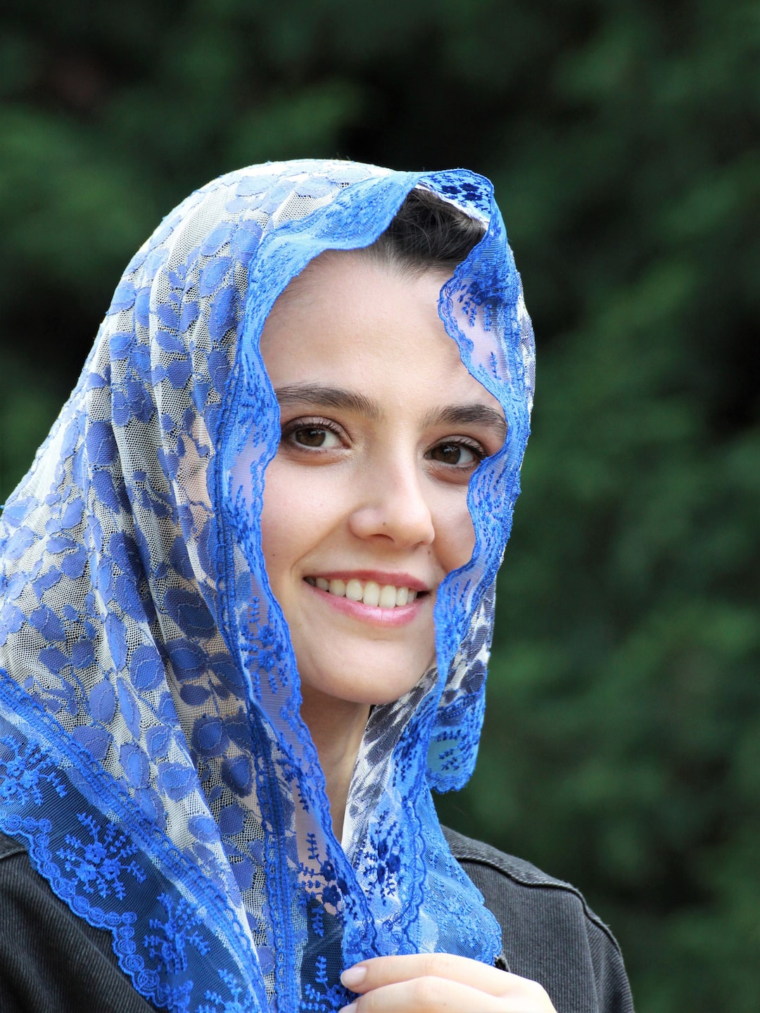 Triangle Blue Elegant Lace Veil for Mass, Catholic Church Head Covering ...