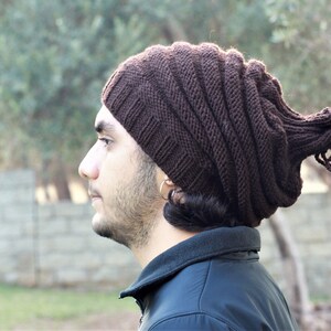 Slouchy Knit Hat Men, Brown Winter Mens Beanie for Winter, Fall Style ...