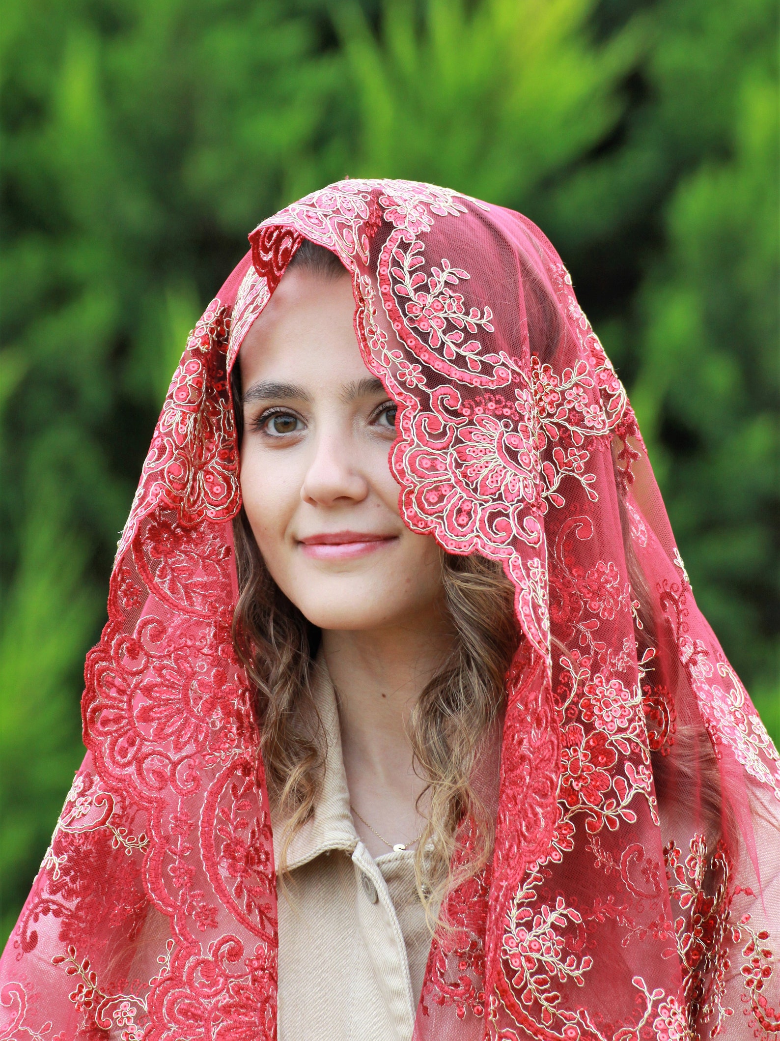 Modern Rectangular Catholic Veil From Elegant Fabric With Sequins ...