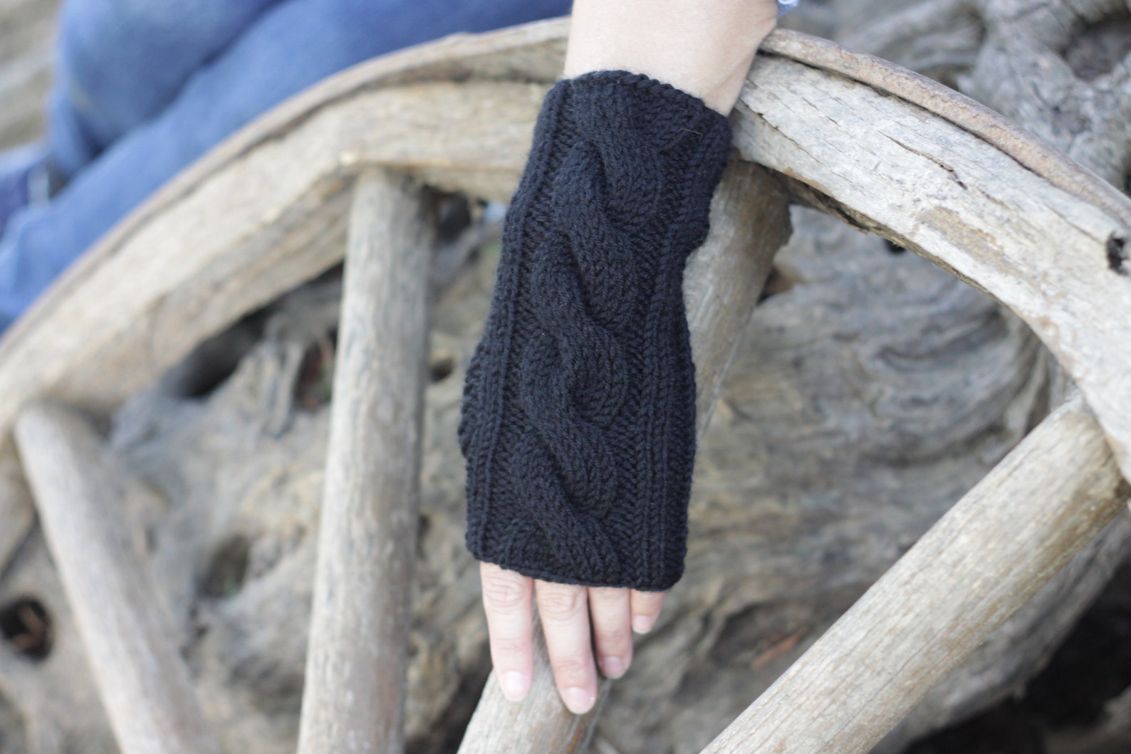 Black Knit Fingerless Gloves for Woman - Etsy
