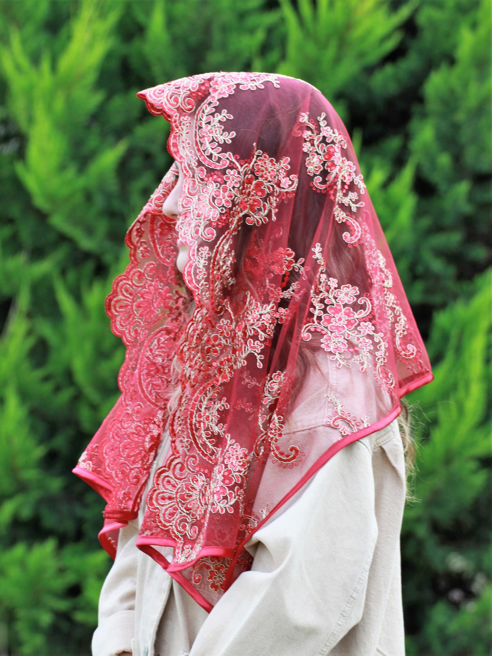 Modern Rectangular Catholic Veil From Elegant Fabric With Sequins ...