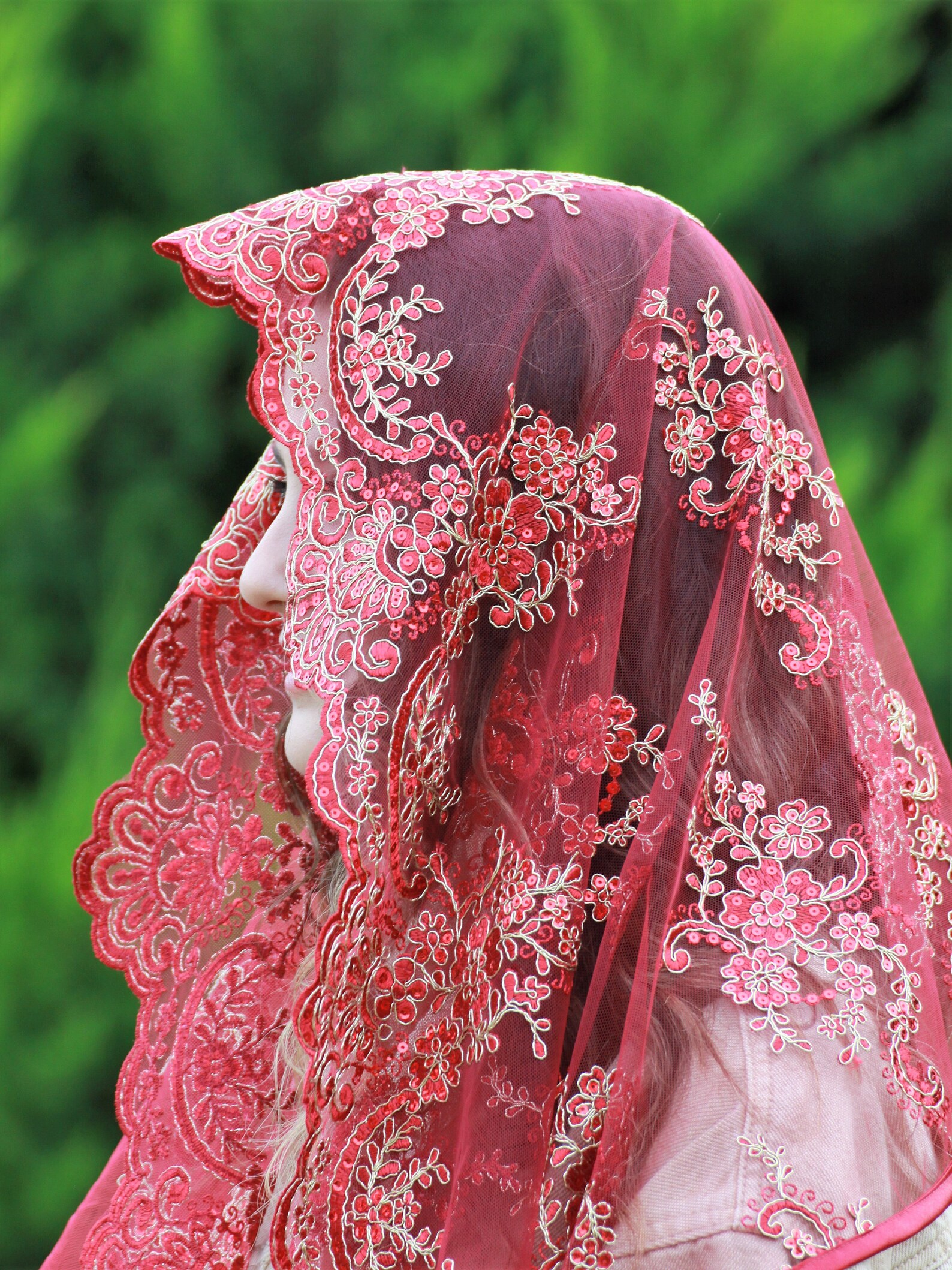 Modern Rectangular Catholic Veil From Elegant Fabric With Sequins ...