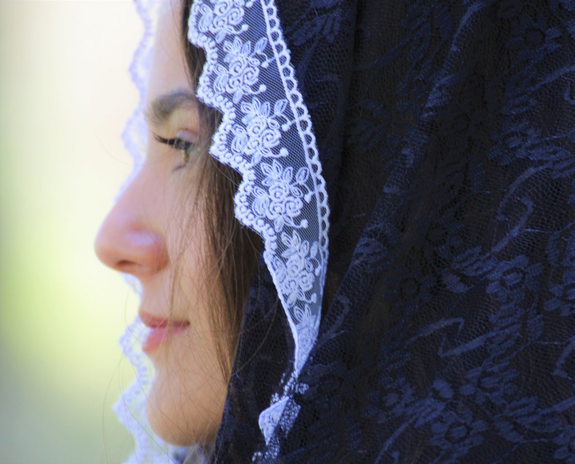 Triangle Lace Catholic Veil for Mass Navy Blue Catholic | Etsy