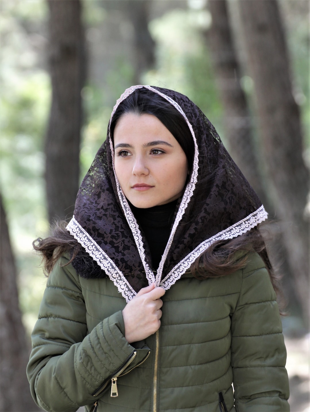 Brown Triangle Catholic Veil, Brown Prayer Scarf, Church Head Covereing ...