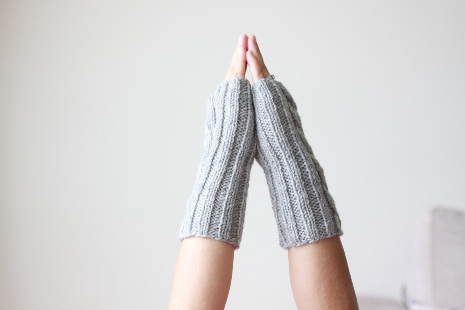 Grey Gloves Woman Knitted Fingerless Gloves Women Grey Wrist - Etsy