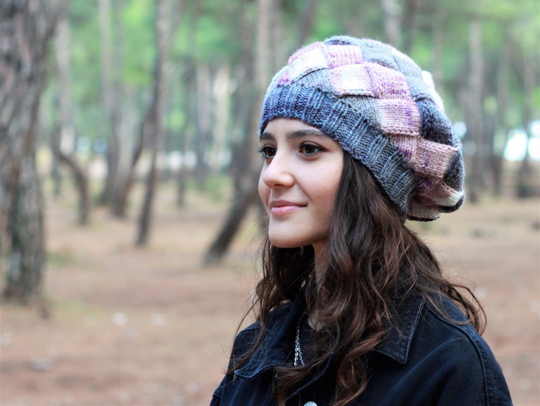 Handmade Knit Beanie, Multicolor Knit Hat for Winter, Semi Slouchy ...