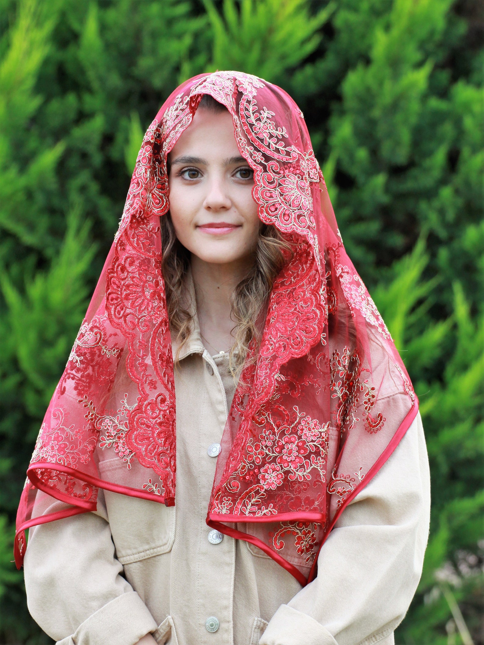 Modern Rectangular Catholic Veil From Elegant Fabric With Sequins ...