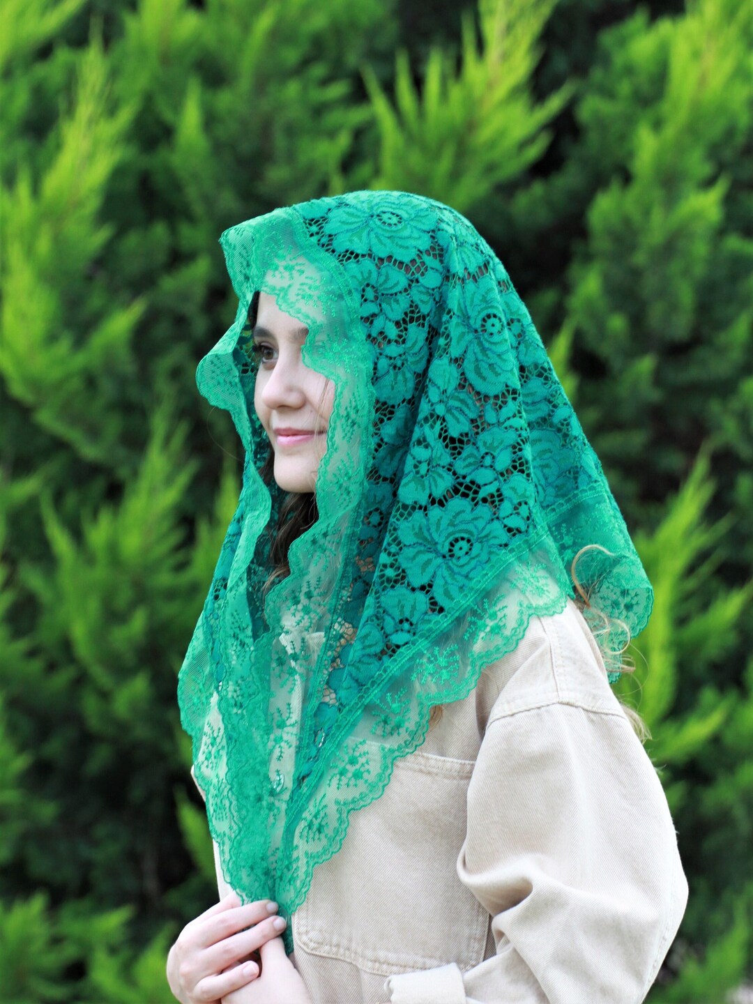 Green Catholic Veils for Mass, Christian Head Scarf for Women, Prayer ...
