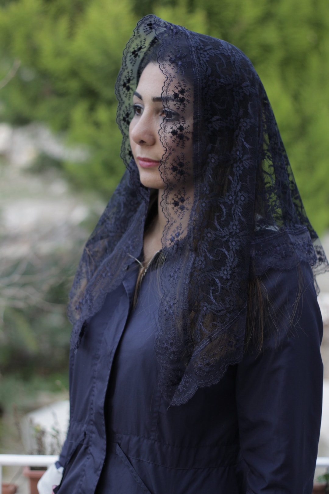 Navy Blue Lace Catholic Veil for Mass, Catholic Mantilla Veil in ...