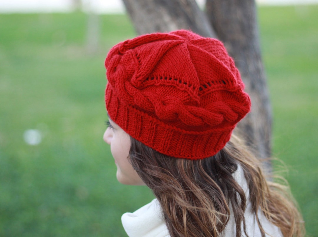 Winter Red Knit Hat for Women, French Style Knit Beret Hat, Cozy Hand ...