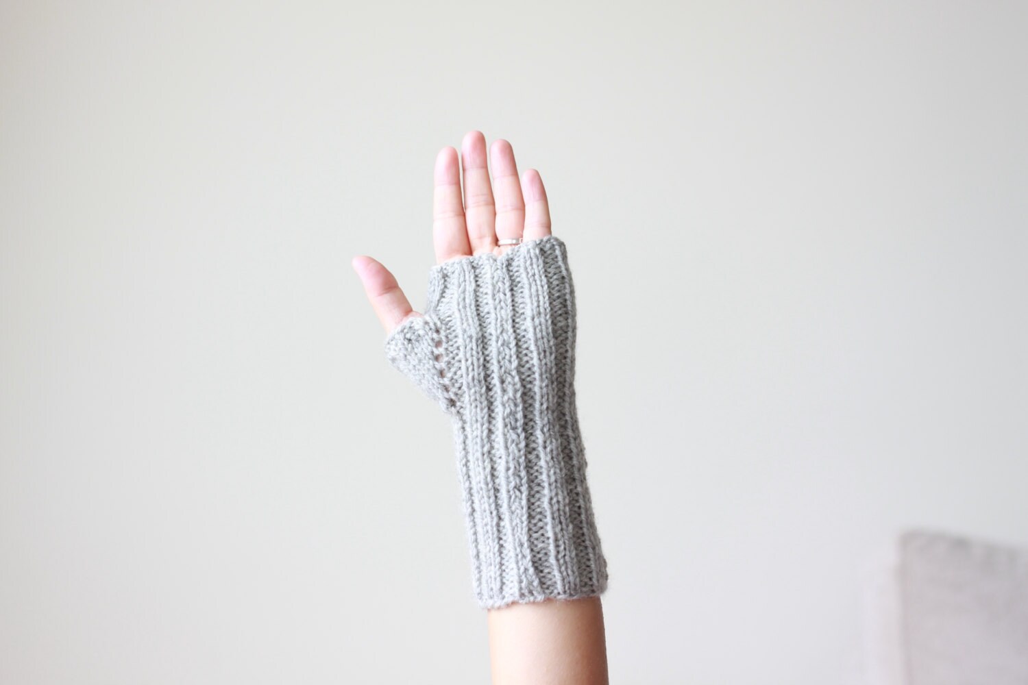 Grey Gloves Woman Knitted Fingerless Gloves Women Grey Wrist - Etsy