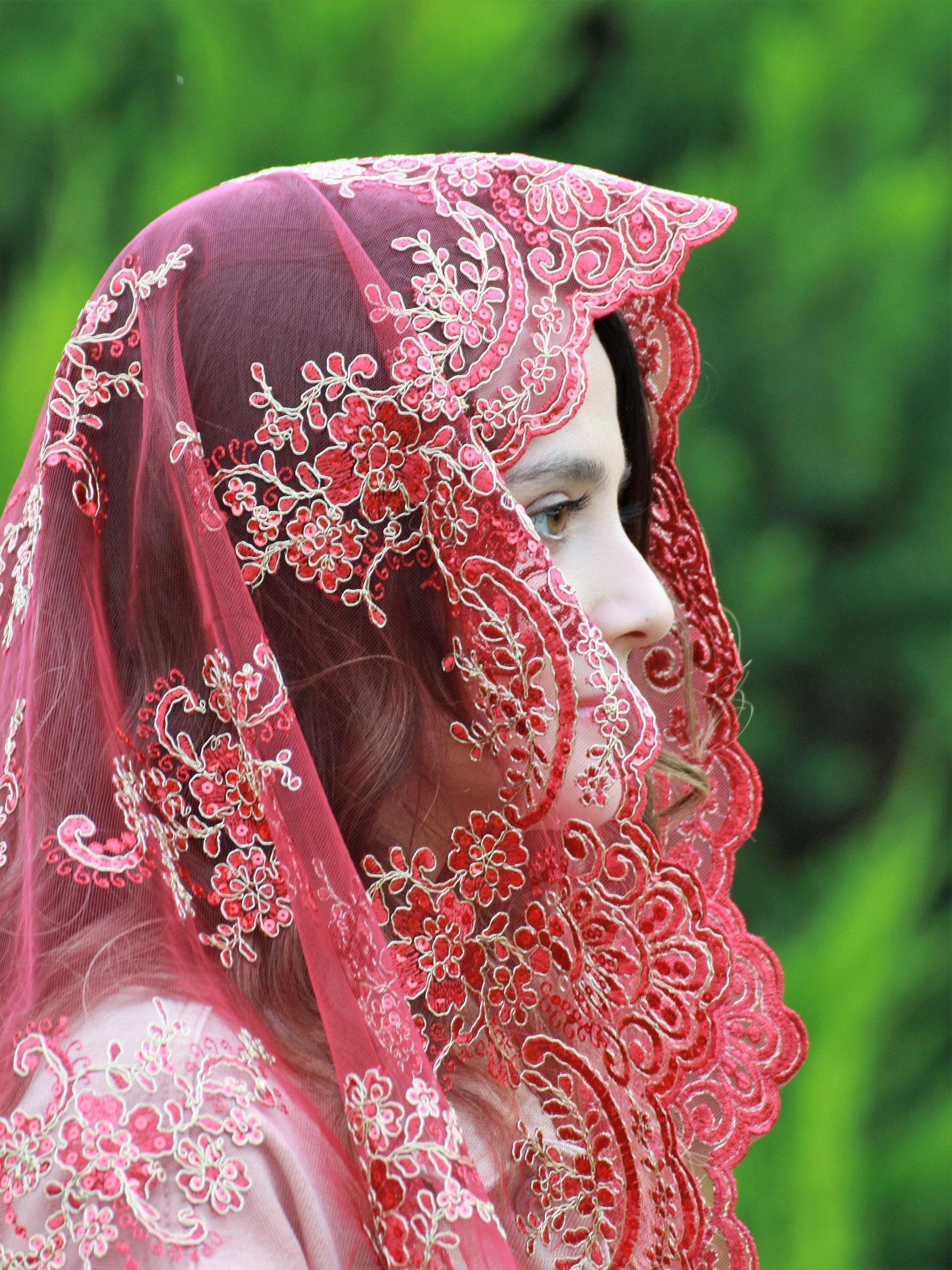Modern Rectangular Catholic Veil From Elegant Fabric With Sequins ...