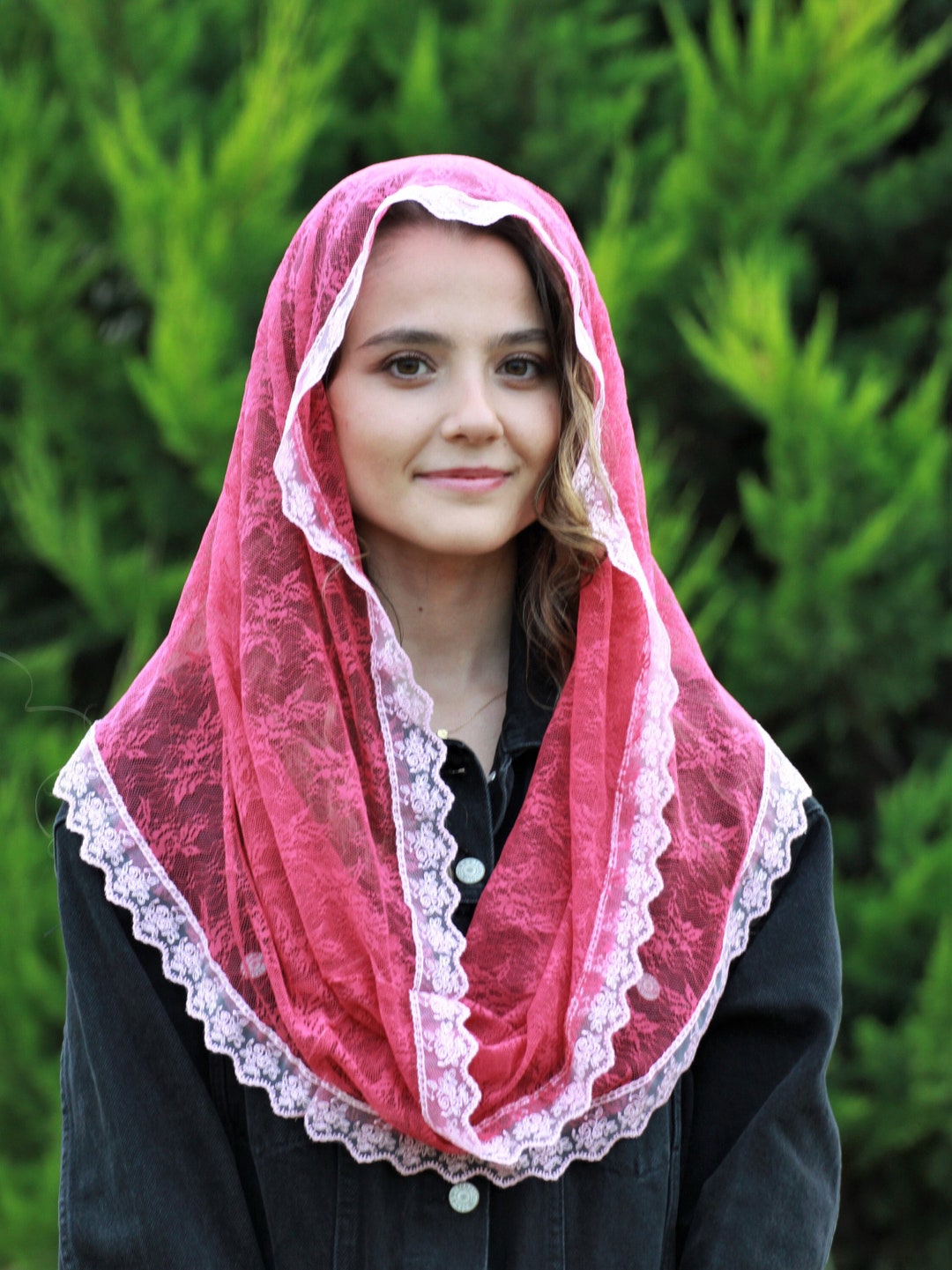 Fuchsia Infinity Veil: Hot Pink Chapel Mantilla for Girls - Etsy