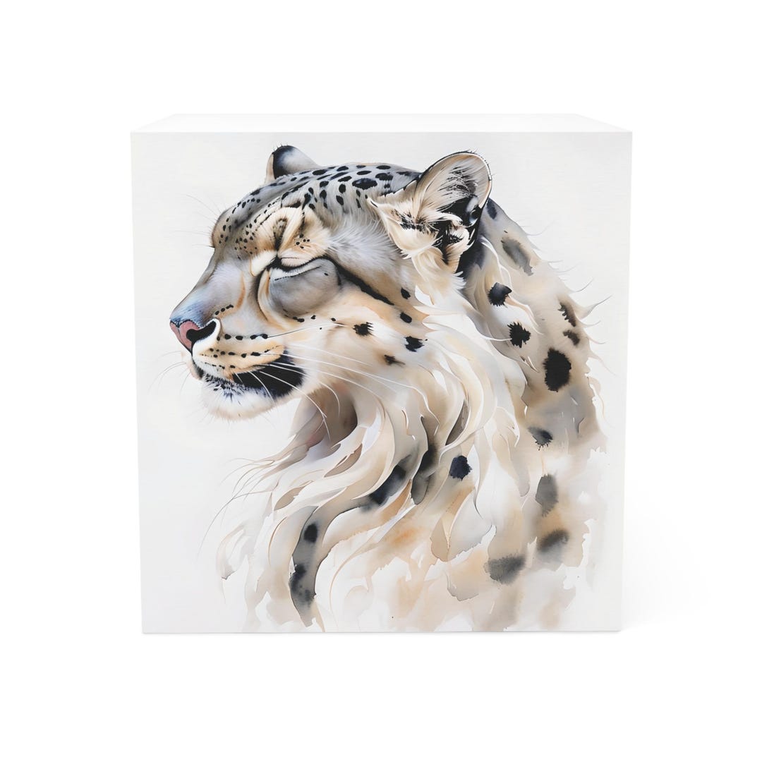 Watercolor Snow Leopard Note Cube, Desk Organizer, Big Cat Lover Gift ...
