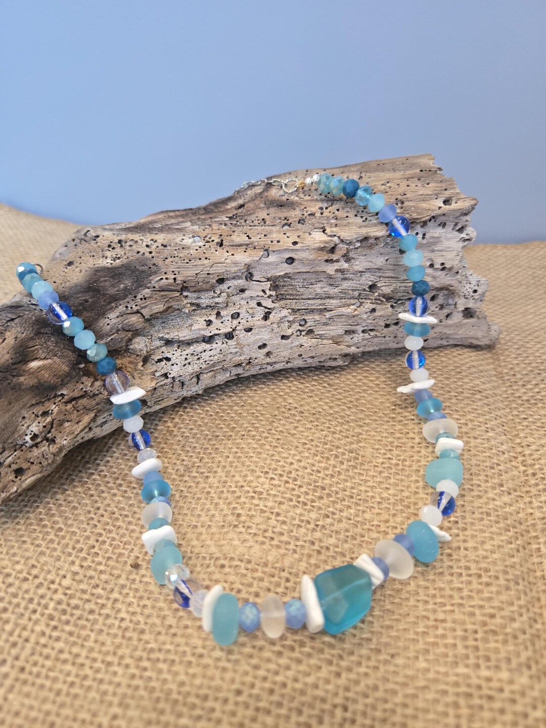 Coastal Blue Beaded Necklace, Ocean Inspired Lightweight Beach Jewelry ...