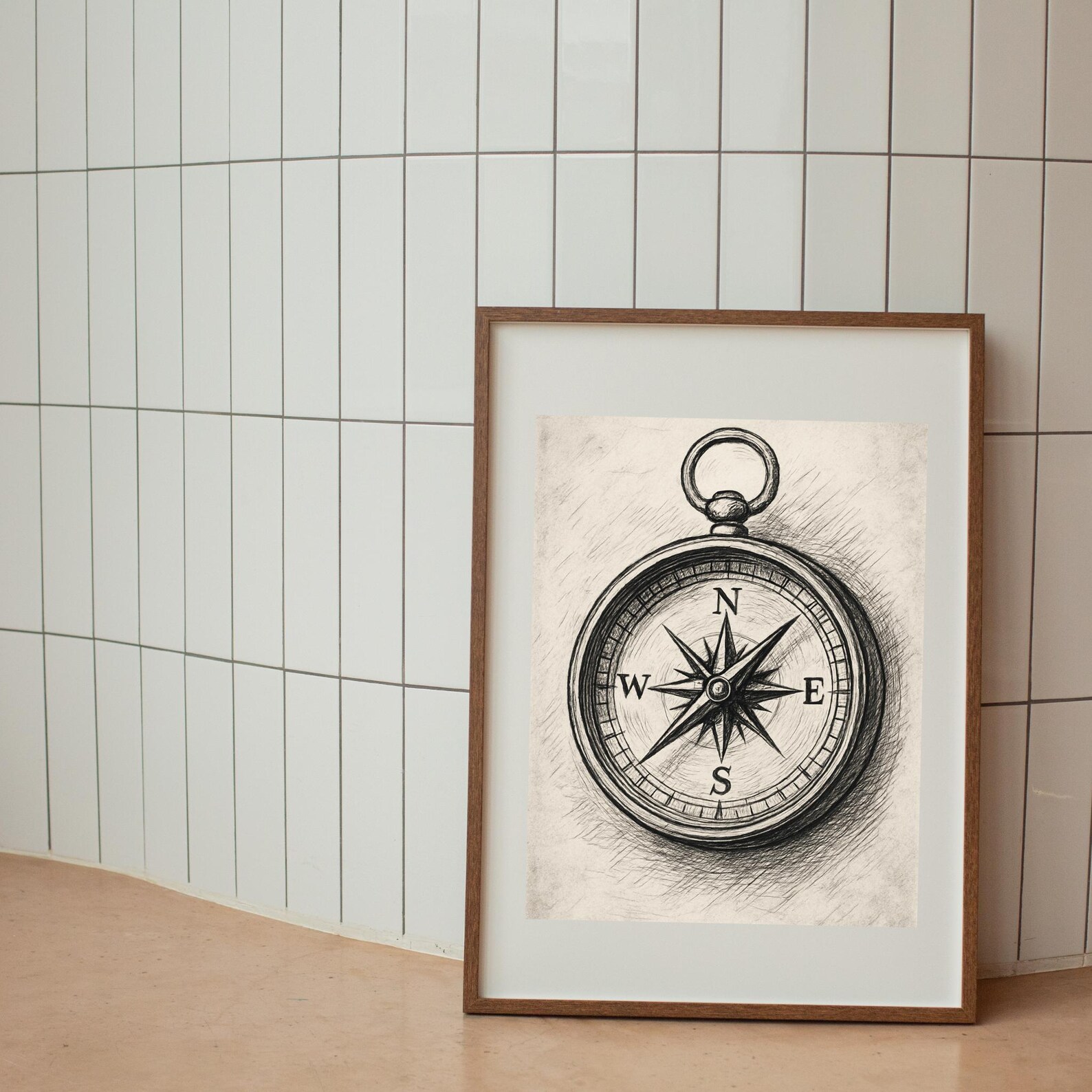 Vintage Compass Sketch Printable | Nautical Wall Art | Digital Download ...
