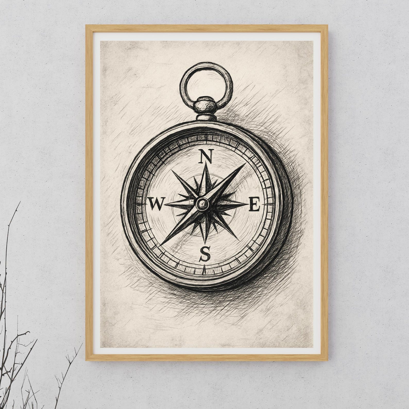 Vintage Compass Sketch Printable | Nautical Wall Art | Digital Download ...