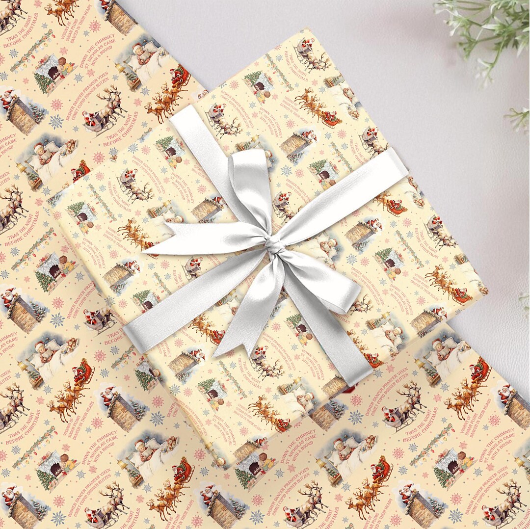 Vintage Christmas Wrapping Paper, Retro Holiday Gift Wrap, Classic ...