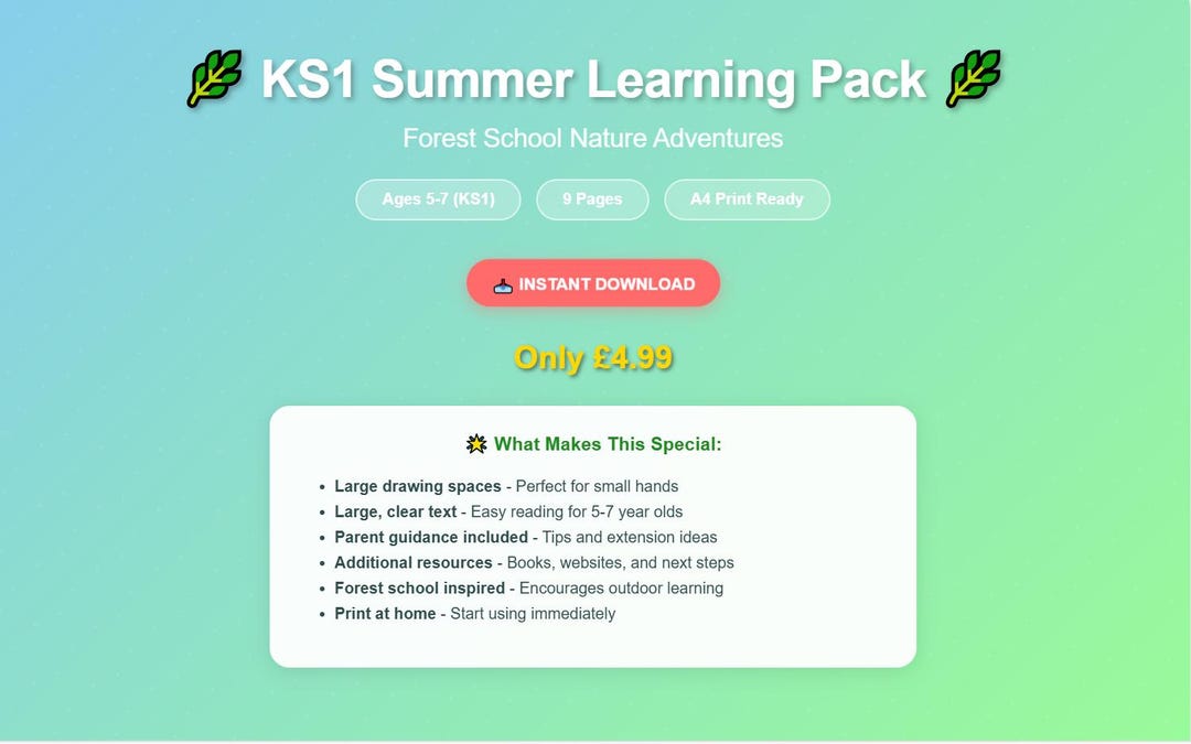 KS1 Summer Learning Pack | Forest School Nature Activities | Ages 5-7 ...