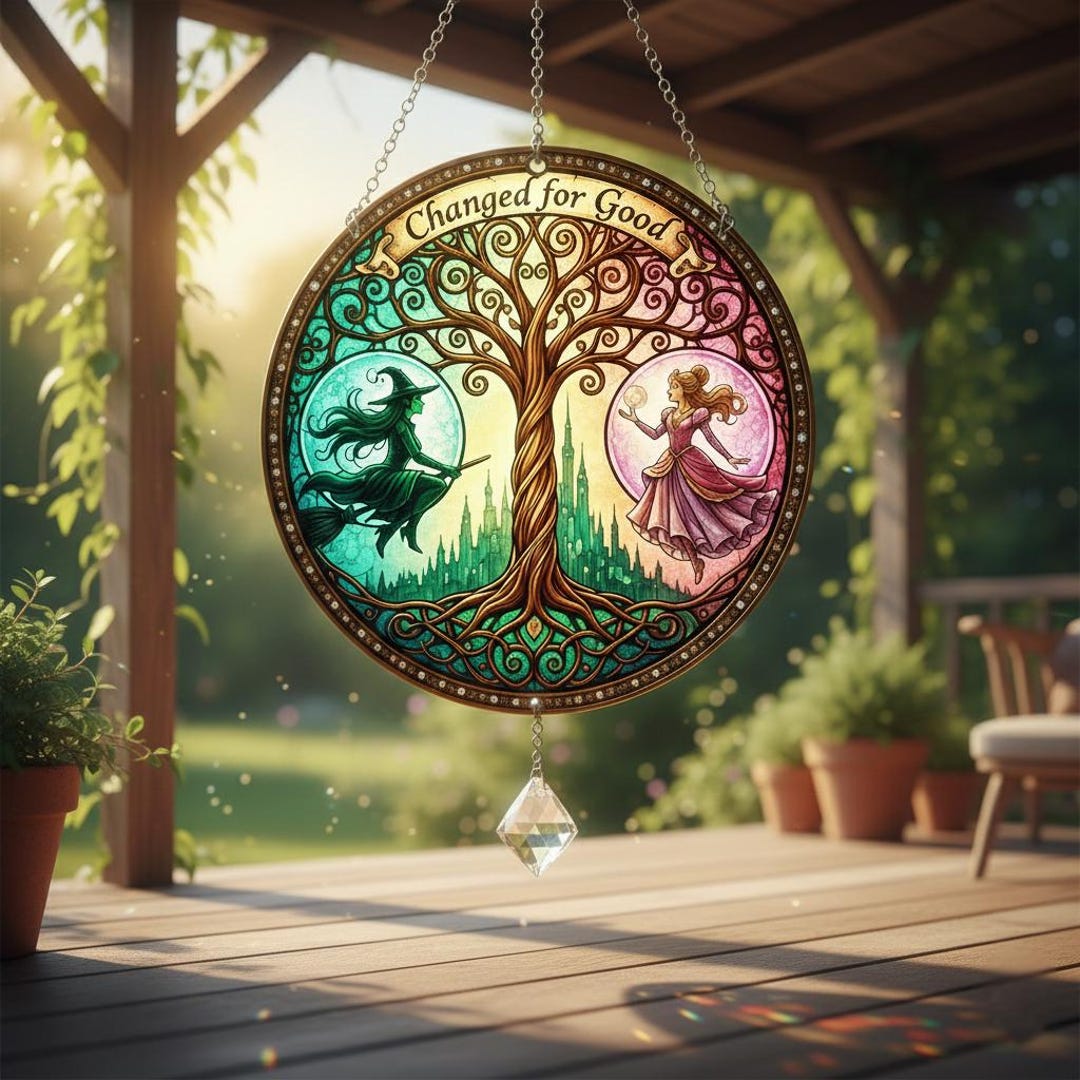 Wicked for Good Suncatcher, Elphaba Glinda Stained Glass Art, Wizard of ...