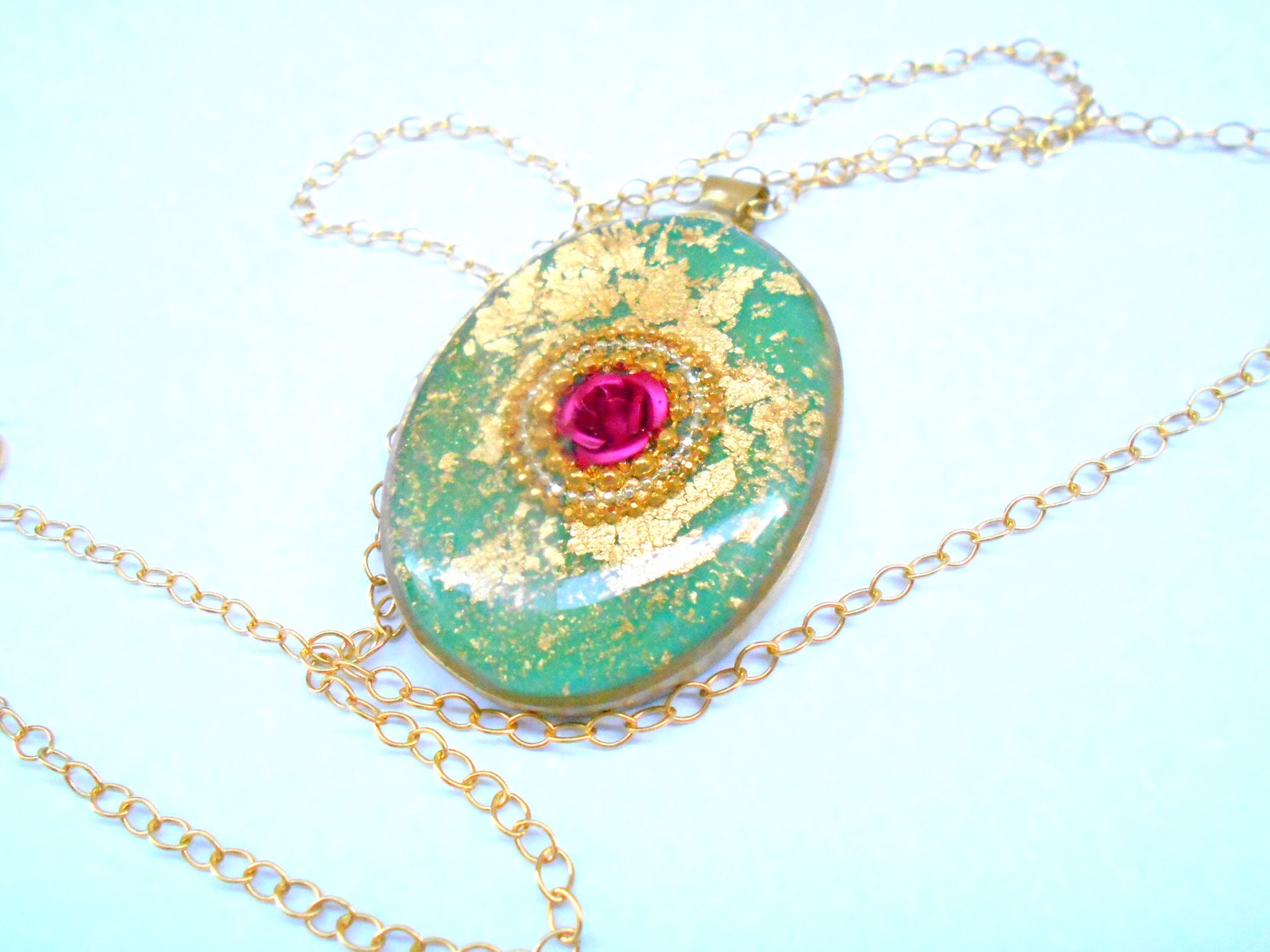 Unique Pendant Necklace, Unique Gold Necklace, Resin Necklace, Boho ...
