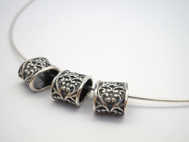 Oxidized Sterling Silver Filigree Beads Necklace, Blackened Silver ...