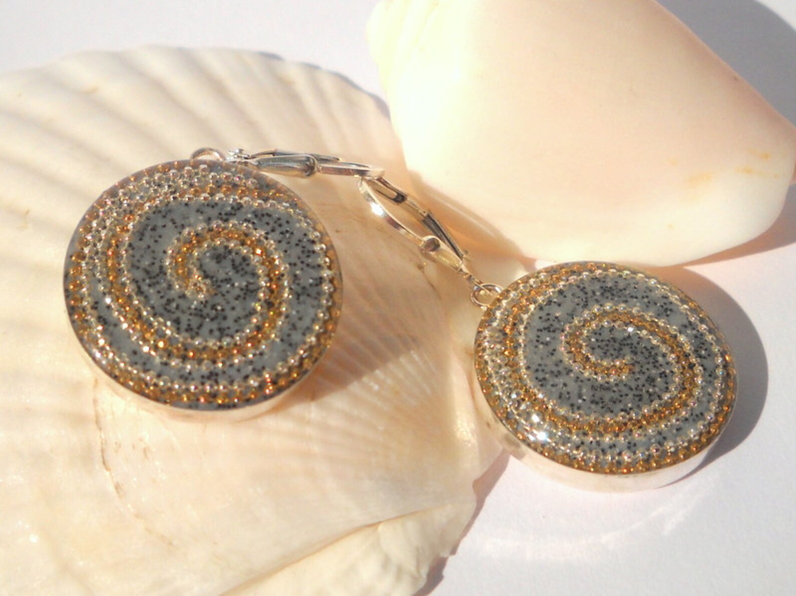 Round Silver Earrings With Spirals, Sterling Silver Dangle Earrings ...