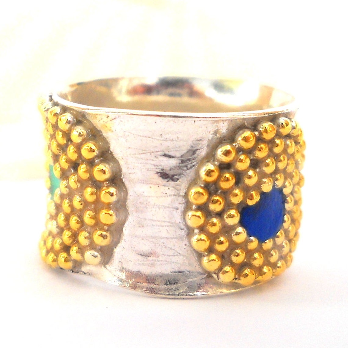 Colorful dotted Sterling silver ring hammered ring with | Etsy