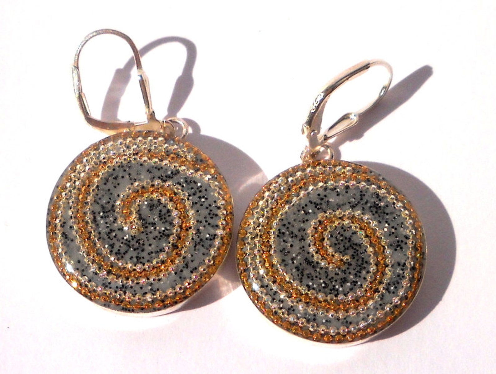 Round Silver Earrings With Spirals, Sterling Silver Dangle Earrings ...