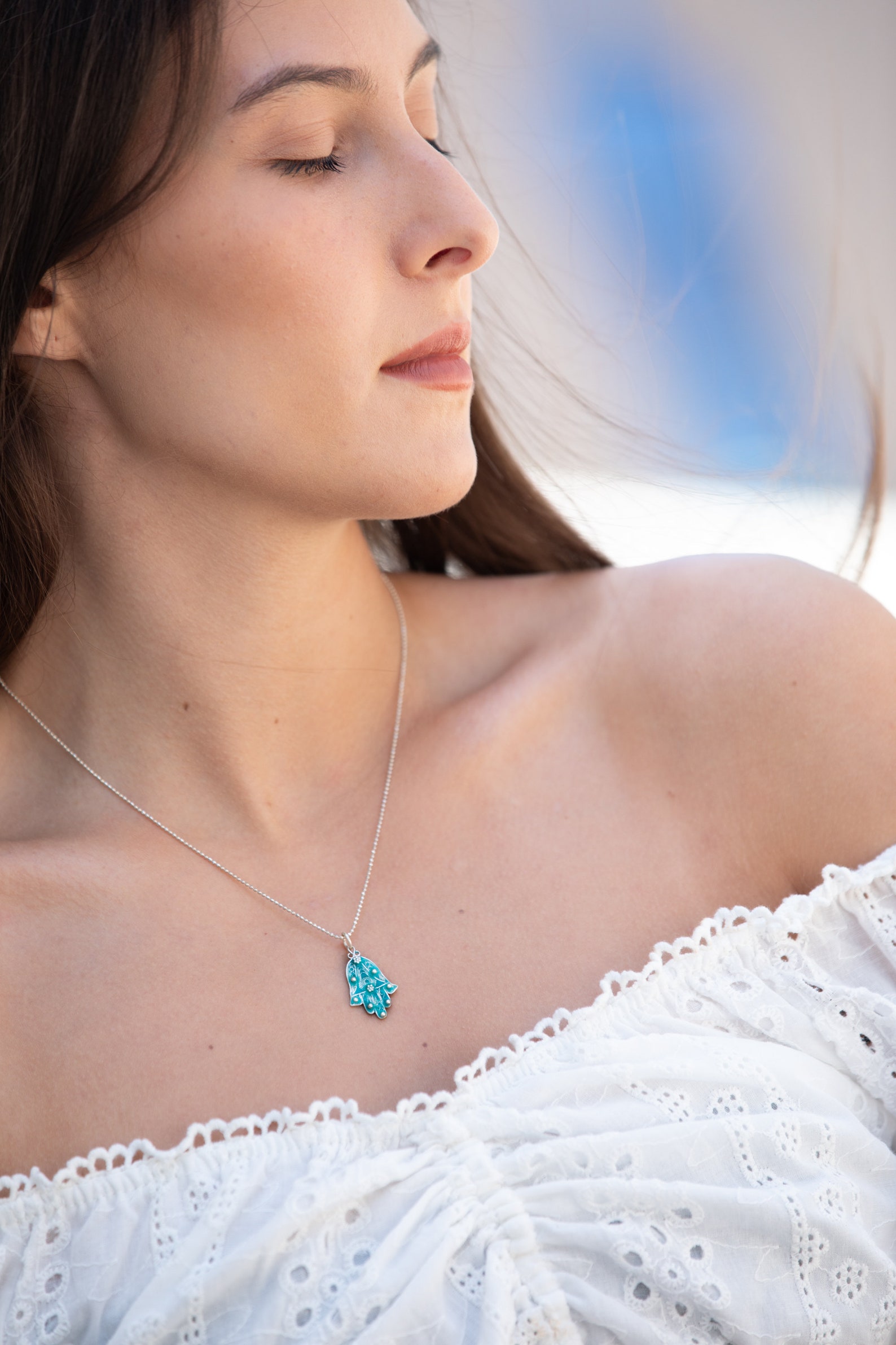 Turquoise Hamsa Hand Necklace Sterling Silver Hamsa Pendant | Etsy