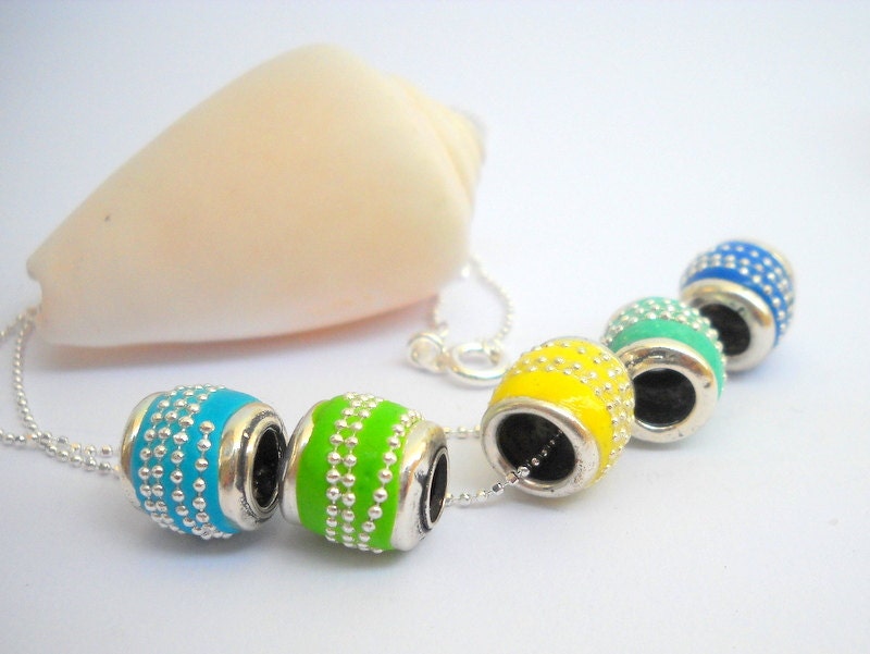 Silver Bead Necklace. Bead Pendant. Pendant Necklace. Colorful Dotted ...