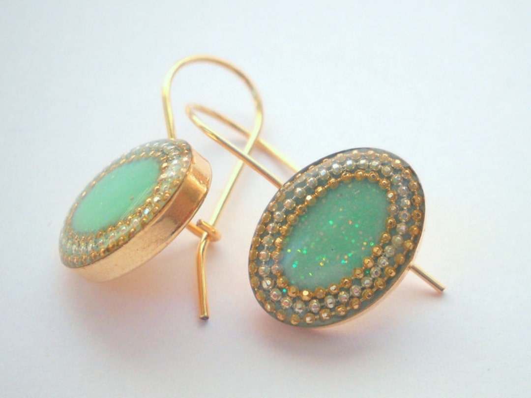 Green Gold Earrings, Gold Filled Earrings, Mint Earrings With Short ...