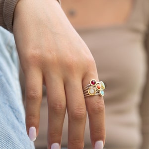 Colorful Circles Ring in Sterling Silver, Five Silver Bands Set With ...