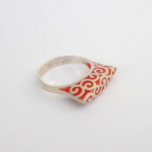 Red Silver Waves Ring, Sterling Silver Filigree Ring, Red Silver ...