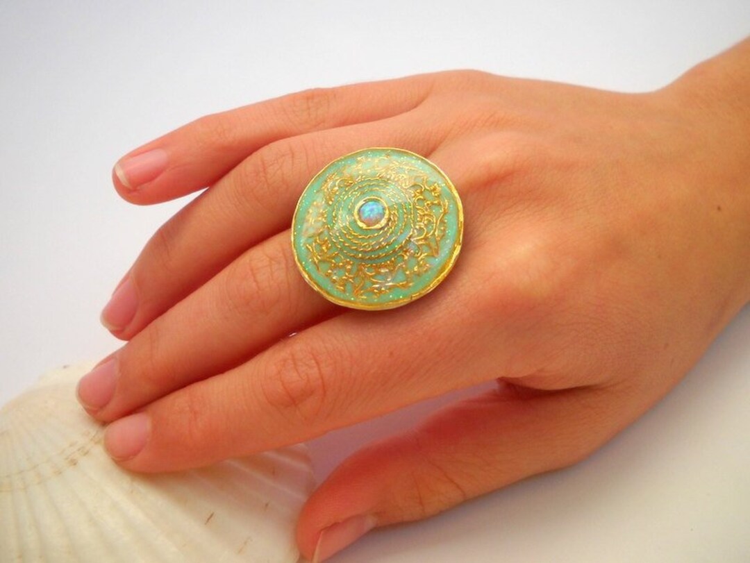 Boho Ring, Unique Gold Ring, Large Ring, Resin Ring, Bohemian Ring ...
