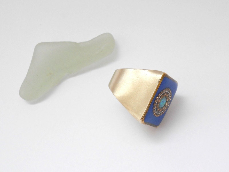 Blue Opal Silver Ring Square Ring Gold Blue Ring Sterling - Etsy