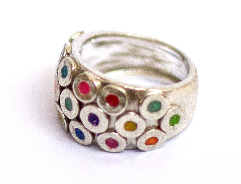 Colorful circles ring Sterling silver ring with multi colors | Etsy