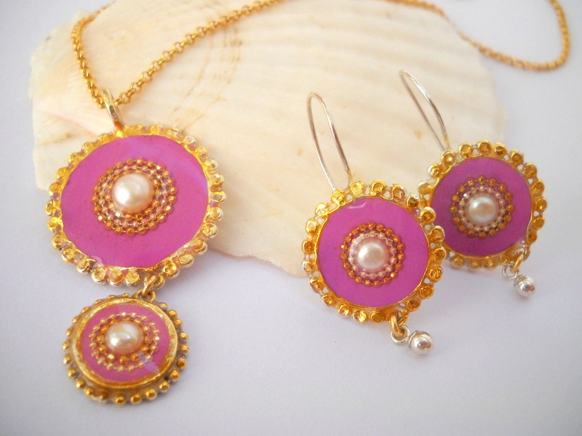 Hot Pink Necklace and Earrings Set Bridesmaid Gift Set Hot - Etsy