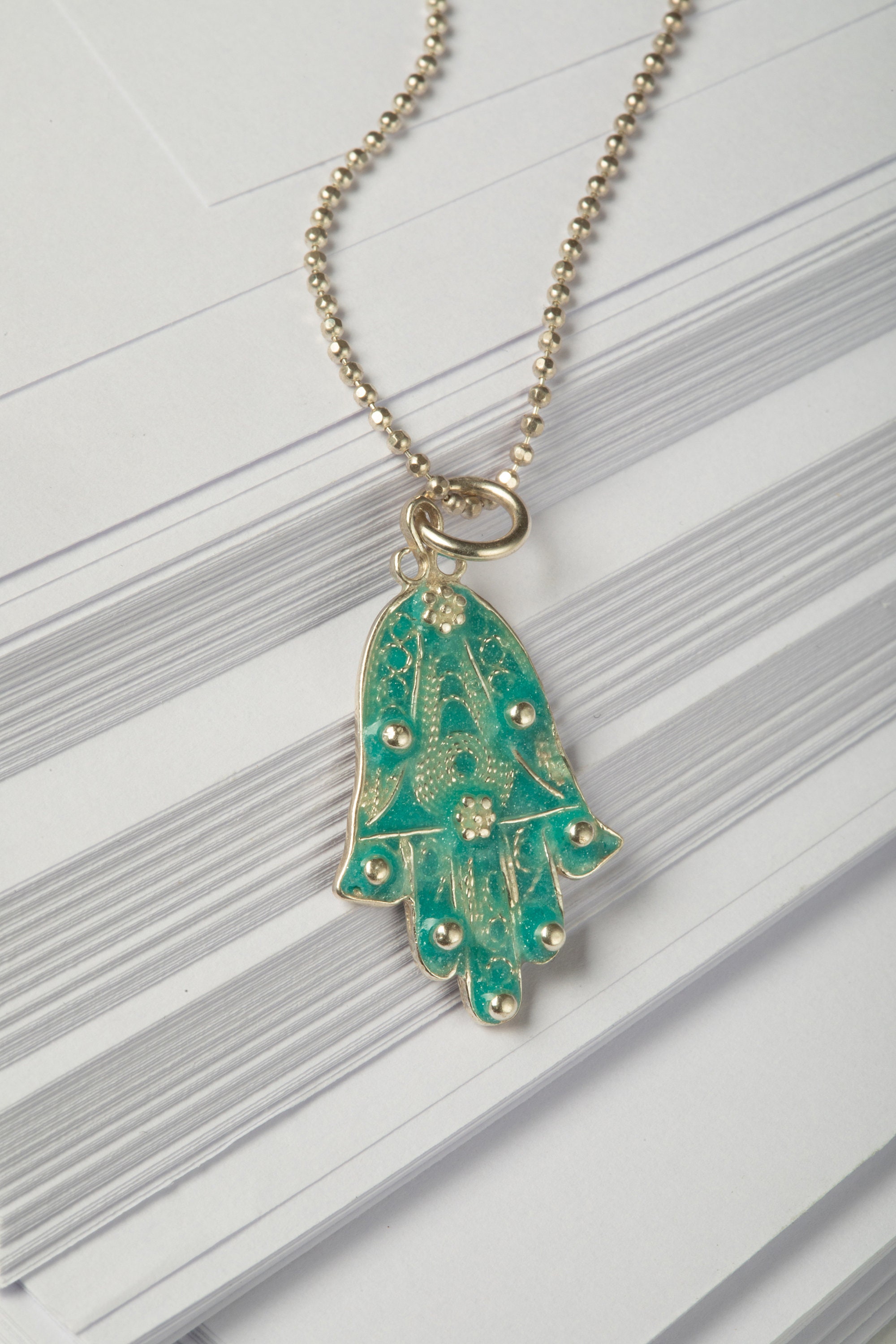 Turquoise Hamsa hand necklace Sterling silver hamsa pendant | Etsy
