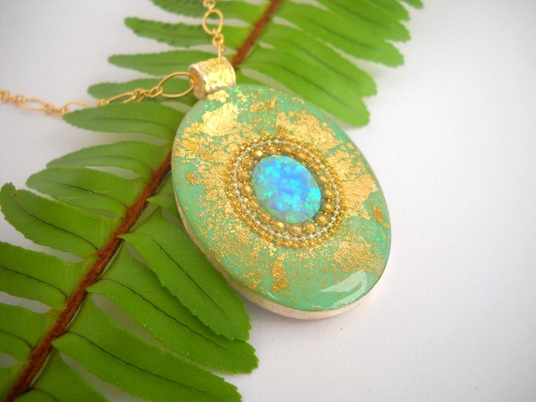 Green Opal Oval Pendant, Green Gold Sterling Silver Pendant Necklace ...