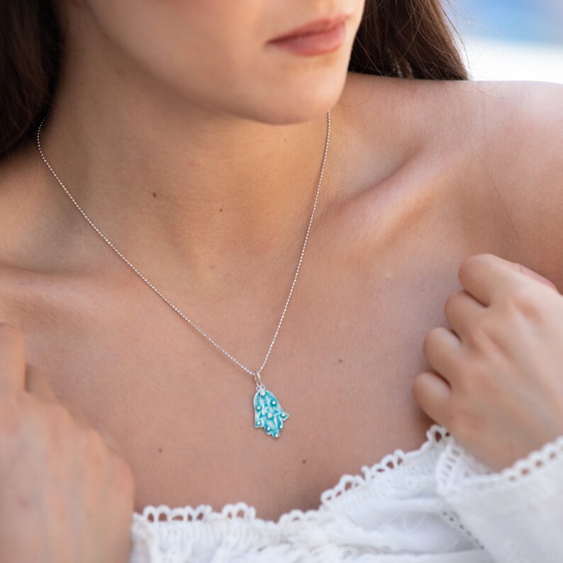 Turquoise Hamsa hand necklace Sterling silver hamsa pendant | Etsy