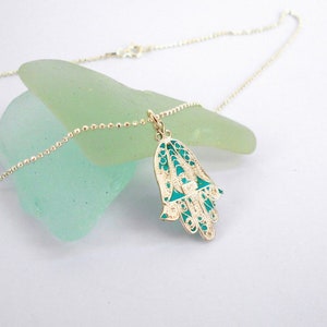 Turquoise Hamsa Hand Necklace Sterling Silver Hamsa Pendant Blue Green ...
